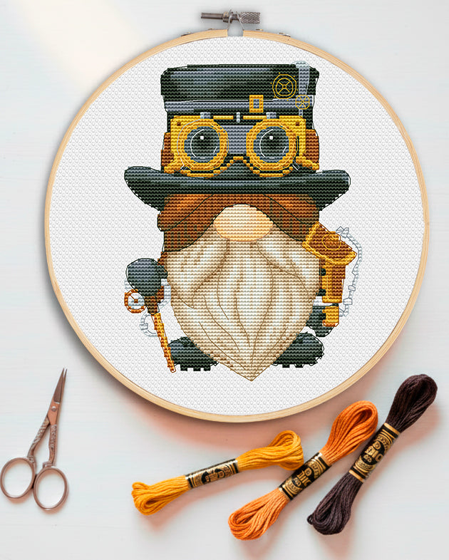 Steampunk, Cross stitch pattern, Gnomes cross stitch, Modern cross sti ...